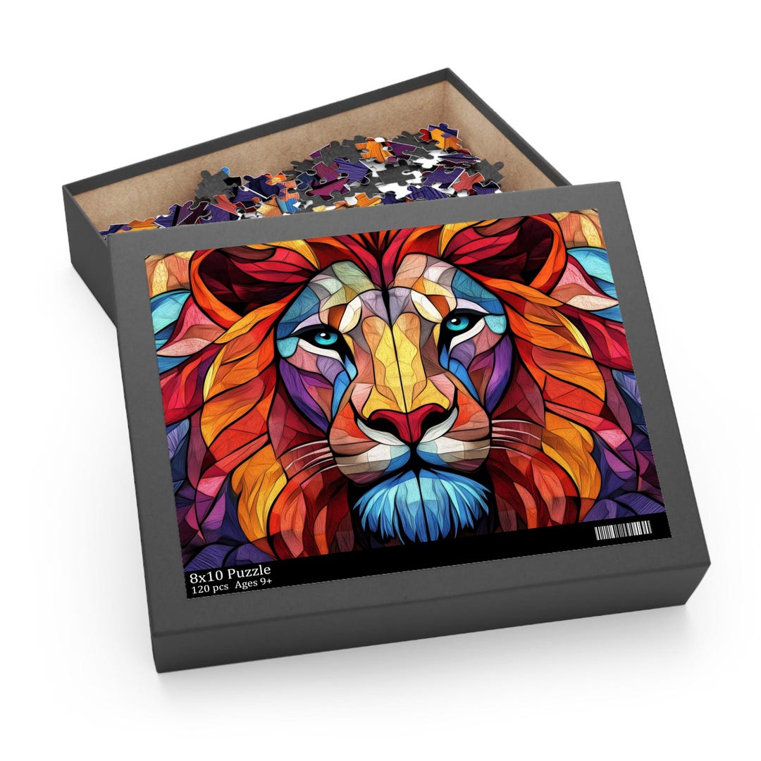 Stained Glass Lion Puzzle, Colorful Puzzle Gift for Lion Lover, Lion ...