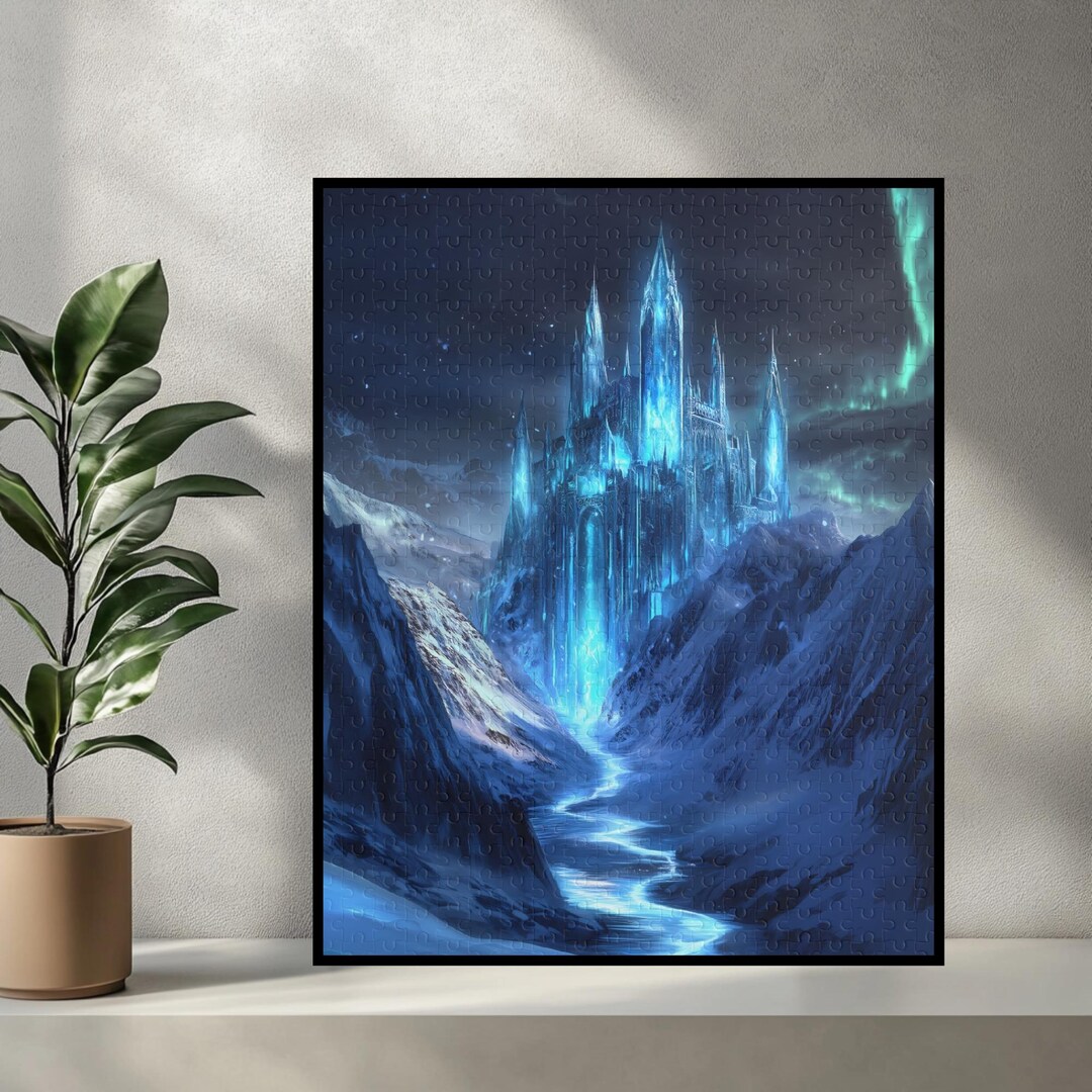Ice Castle Puzzle, Snowy Ice Palace in the Mountains Jigsaw Puzzle ...