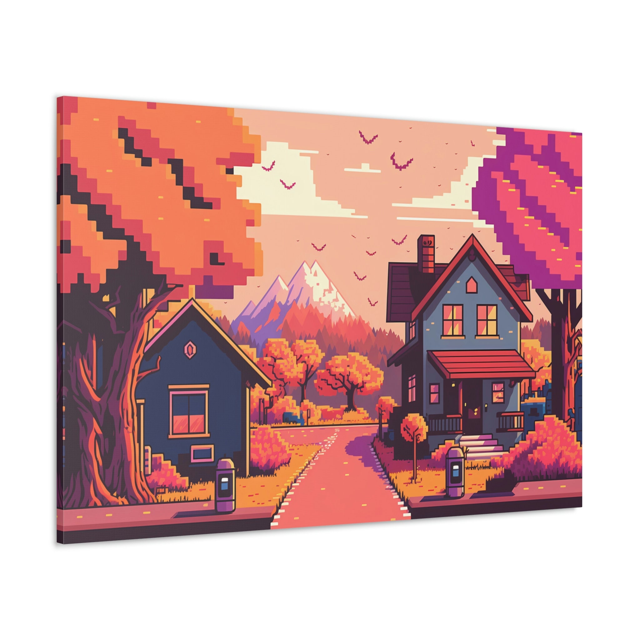 Japanese Video Game Pixel Art Town Wall Art, Video Game Village, Pixel ...
