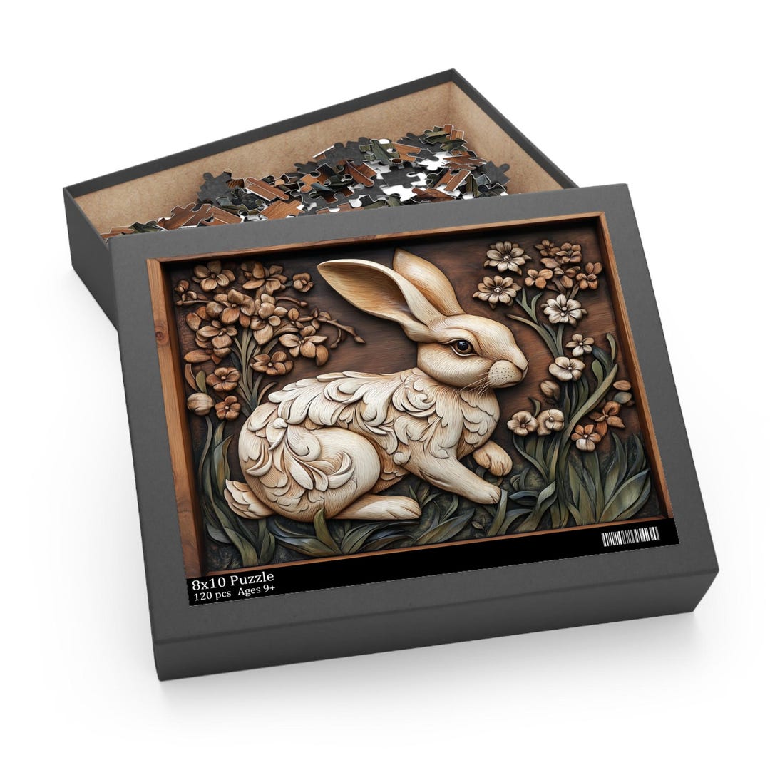 Rabbit Puzzle Bunny Puzzle Wood Carved Print Effect Rabbit Jigsaw ...