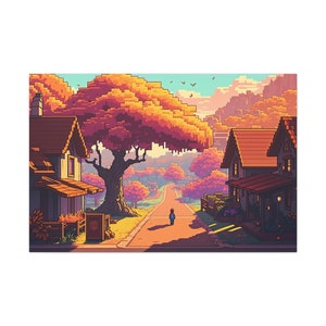 Pixel Art Japanese Video Game Town Wall Art, Video Game Village, Pixel ...