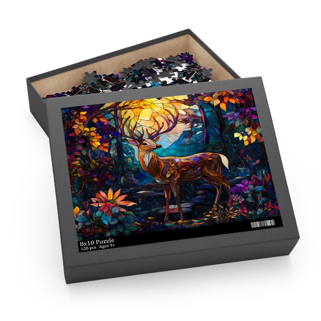 Stained Glass Deer Puzzle, Colorful Puzzle Gift for Deer Lover, Buck ...
