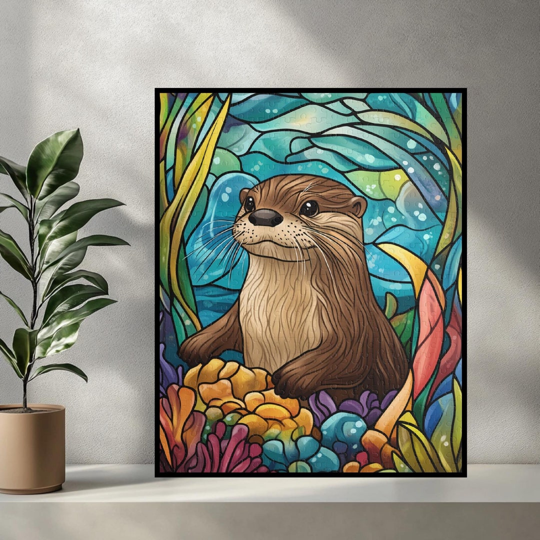 Stained Glass Otter Puzzle Cute Otter Lover Jigsaw Puzzle Cool ...