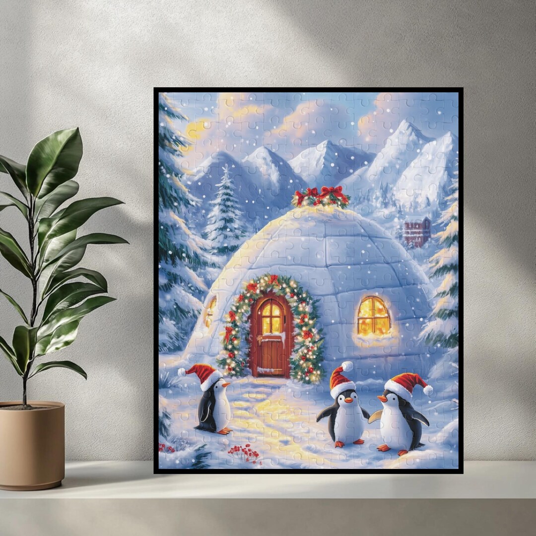 Christmas Penguin Puzzle, Cute Penguins Holiday Jigsaw, Festive Cozy ...