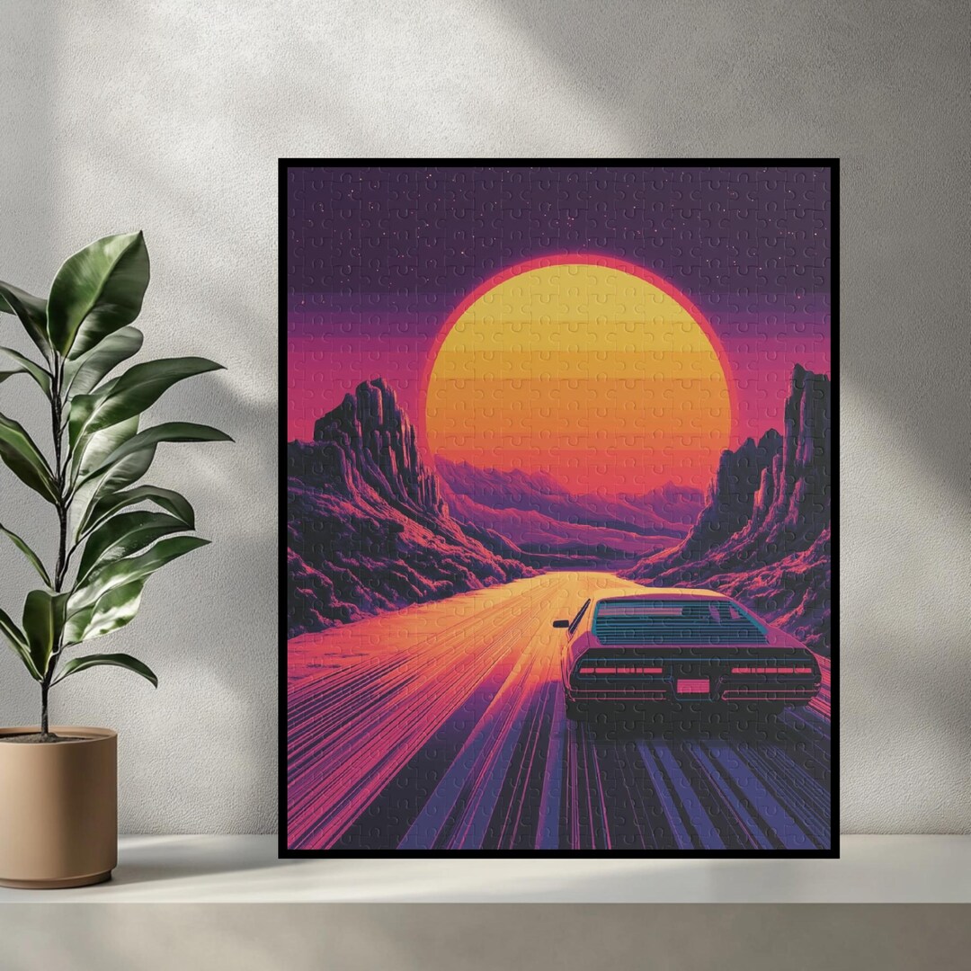 Vaporwave Cyberpunk Car Puzzle, Synthwave Retro Cool Car Jigsaw Puzzle ...