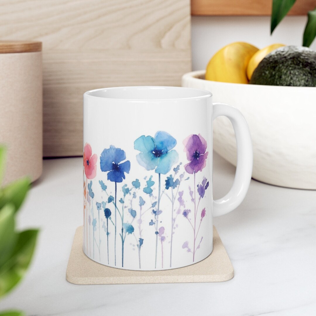 Flowers Watercolor Mug, Wildflower Coffee Mug, Floral Tea Cup, Garden ...
