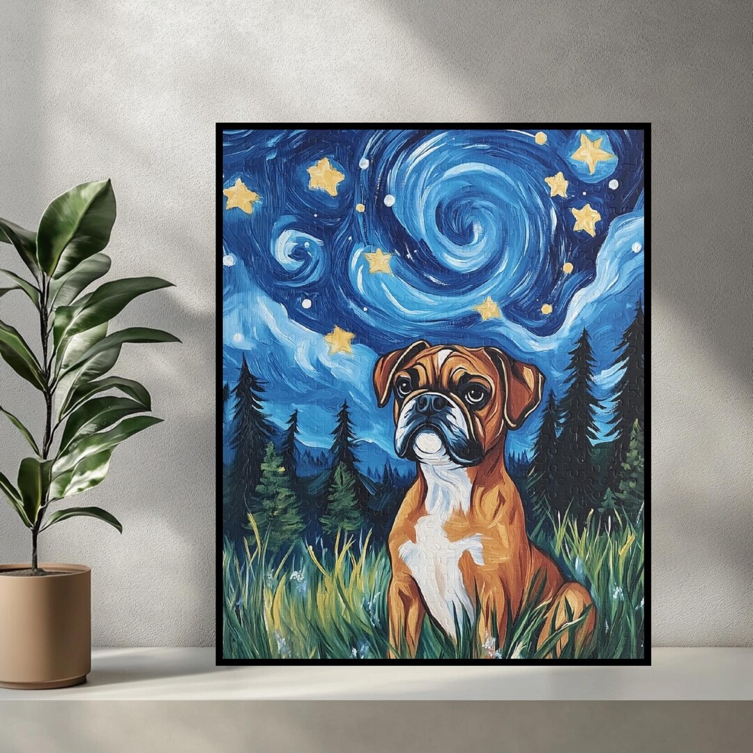 Boxer Dog Starry Night Dog Art Jigsaw Puzzles 120/252/500 Piece Dog ...