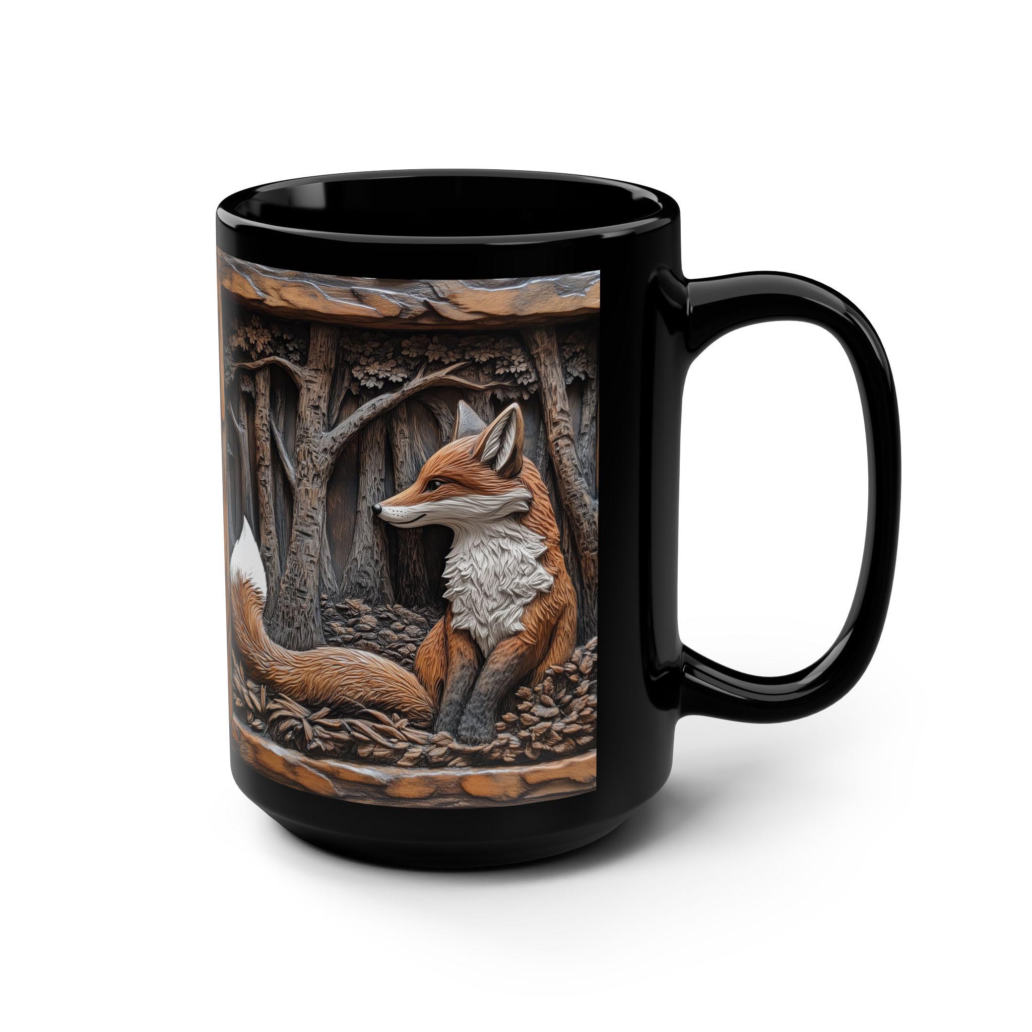 Fox Mug, Wood Carved Style Print Rustic Red Fox Coffee Cup, Woodland ...