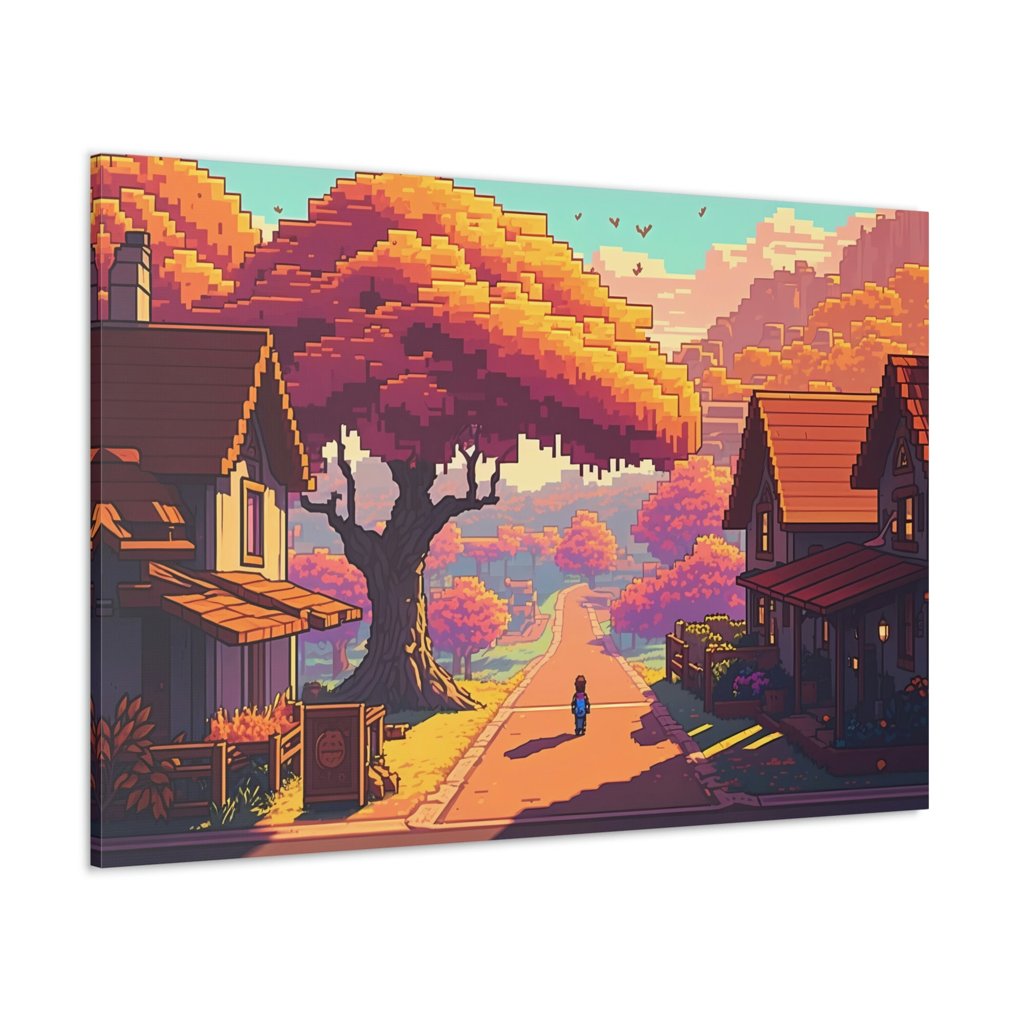 Pixel Art Japanese Video Game Town Wall Art, Video Game Village, Pixel ...