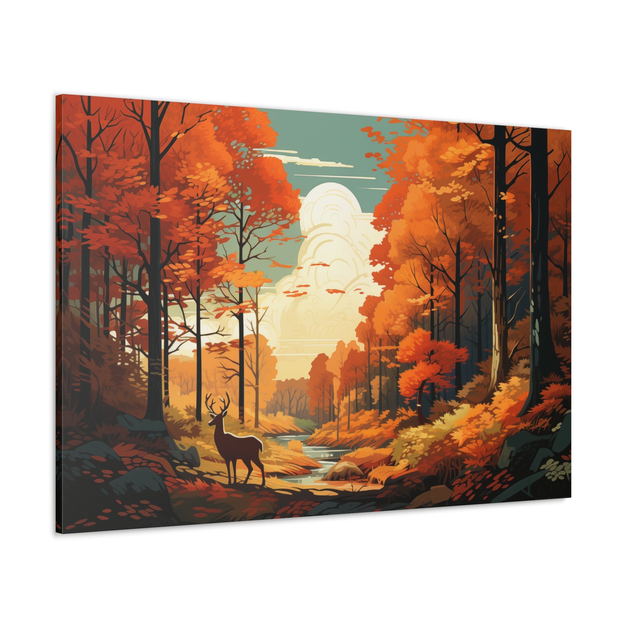 Deer in Autumn Canvas Art, Fall in the Woods Art, Colorful Fall Forest ...