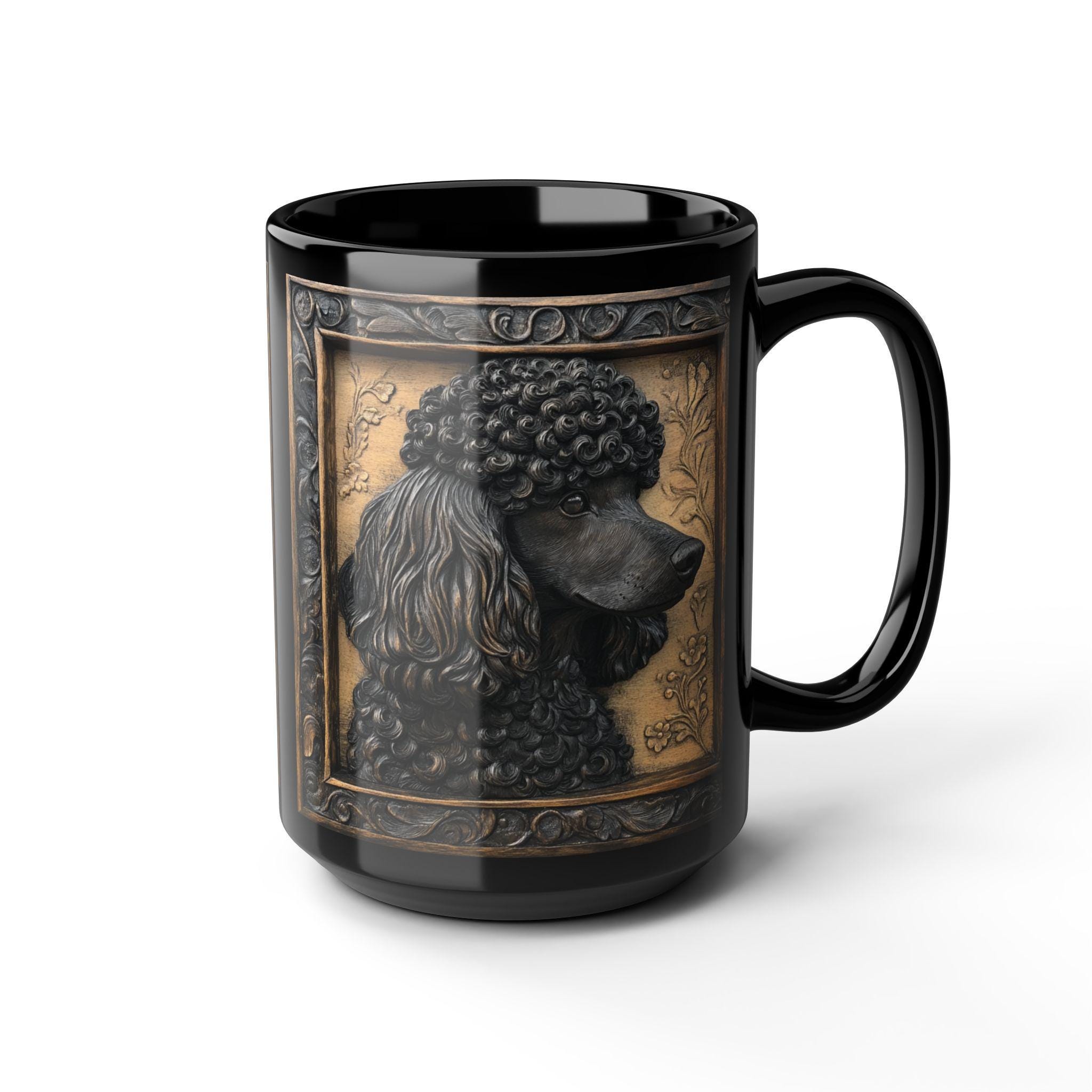 Poodle Mug, Rustic Wood Style Black Poodle Dog Coffee Mug, Animal Lover ...