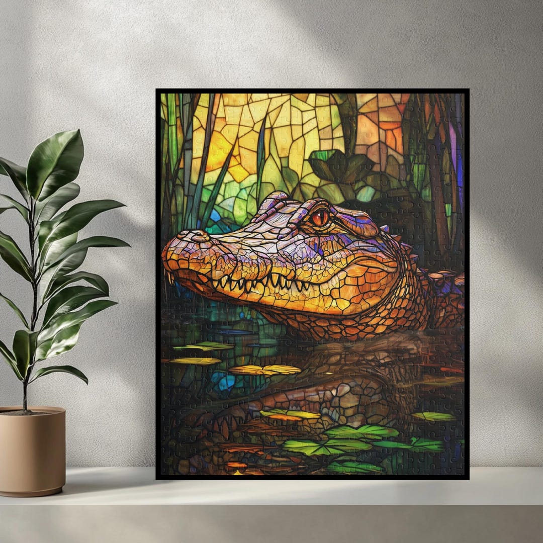 Crocodile Puzzle, Stained Glass Crocodile Jigsaw, Crocodile Art Puzzle ...
