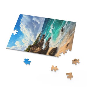 Beach Puzzle, Seaside Costal Art, Emerald Turquoise Ocean Waves Jigsaw ...