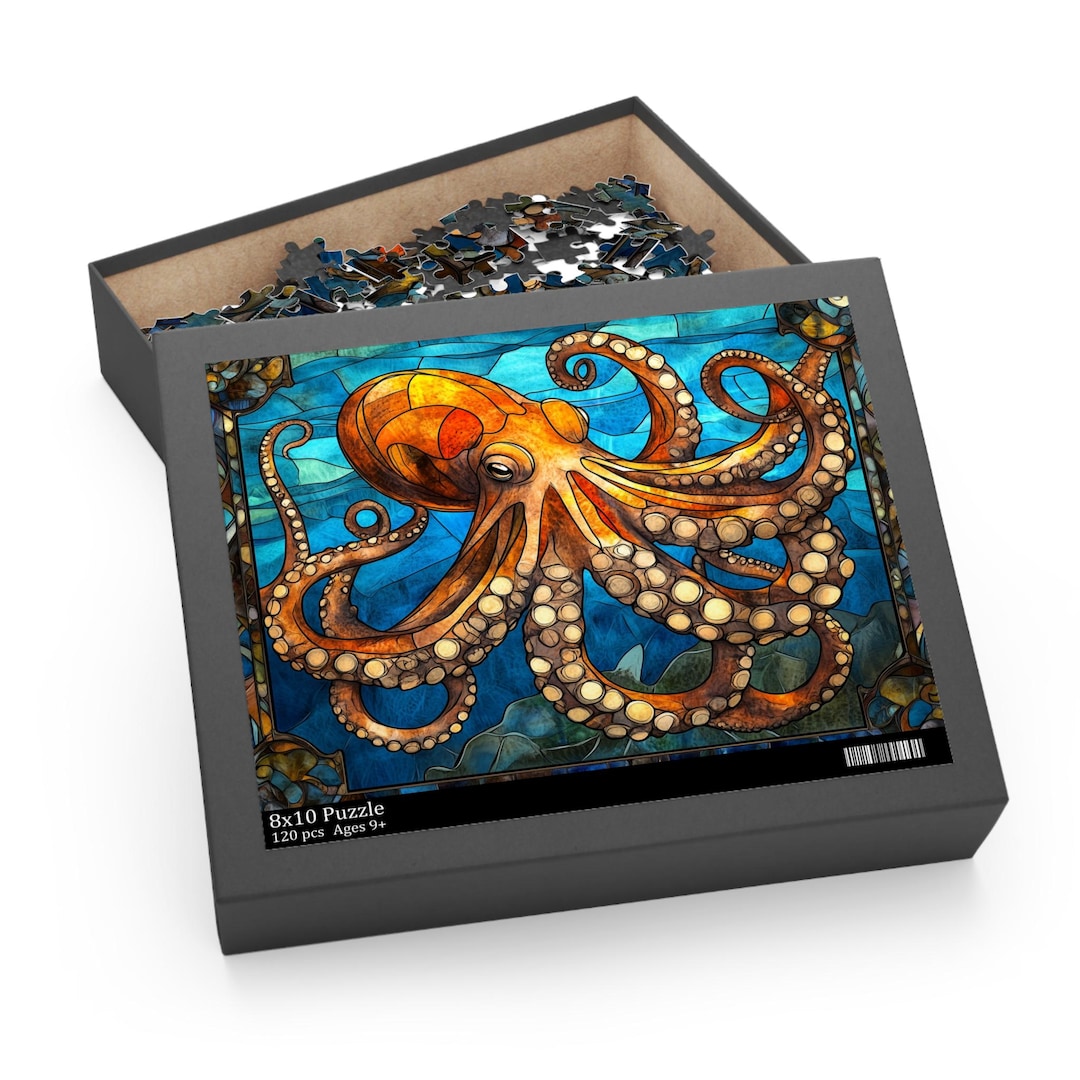 Stained Glass Octopus Puzzle, Adult Jigsaw Puzzle for Sea Creatures ...