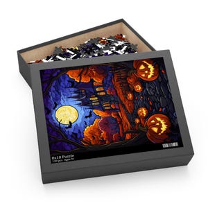 Stained Glass Halloween Puzzle Haunted House Puzzle Spooky Puzzle ...