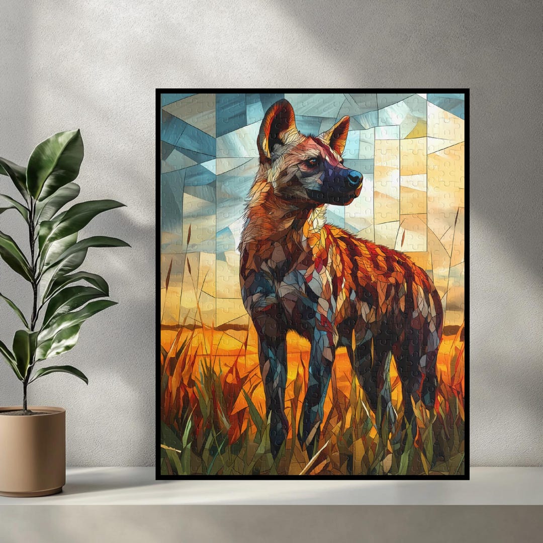 Hyena Puzzle, Stained Glass Hyena Puzzle, Hyena Art Puzzle, Home Decor ...
