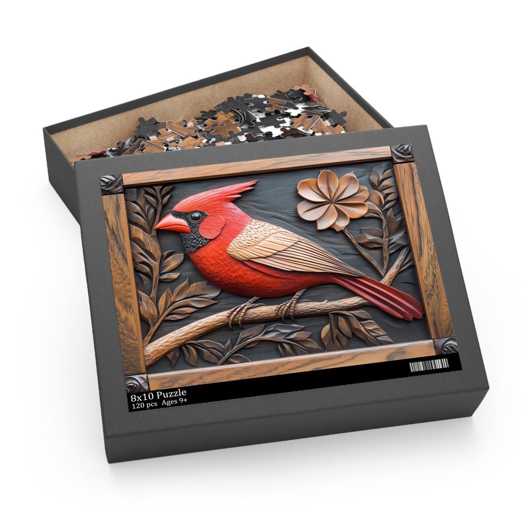 Cardinal Puzzle, Wood Carved Print Effect Northern Red Cardinal Jigsaw ...