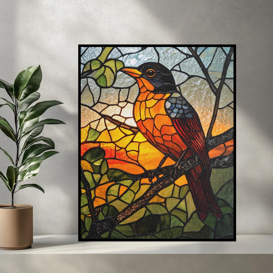 Robin Puzzle, Stained Glass Robin Art Jigsaw, Bird Puzzles, Bird ...