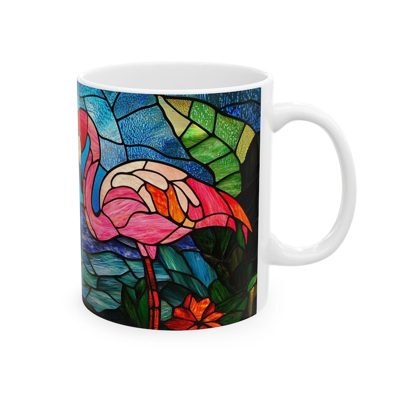 Flamingo Stained Glass Style Effect Mug Cup for Bird Lover Colorful ...