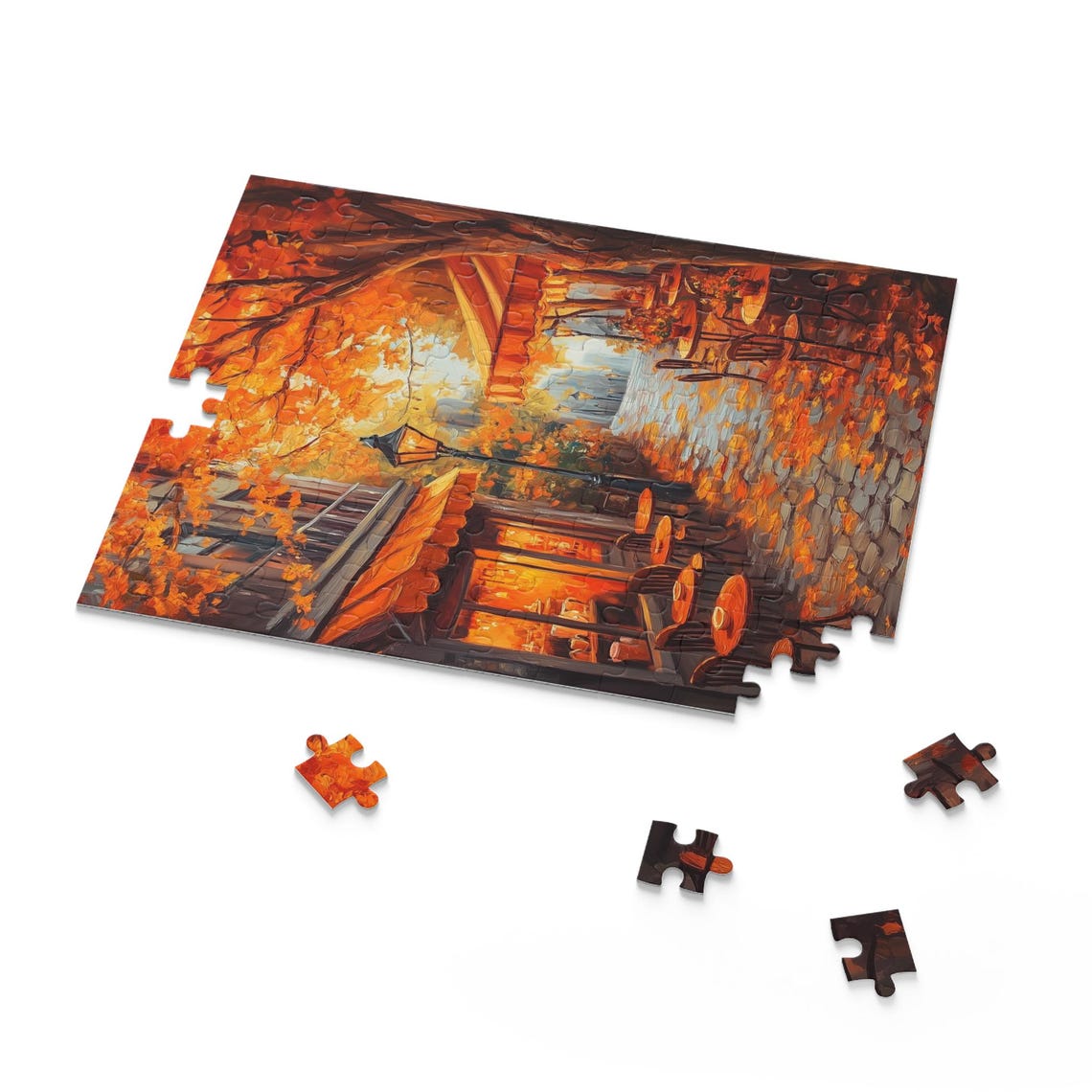 Fall Cafe Puzzle, Beautiful Autumn Harvest Jigsaw, Cozy Fall Leaves ...