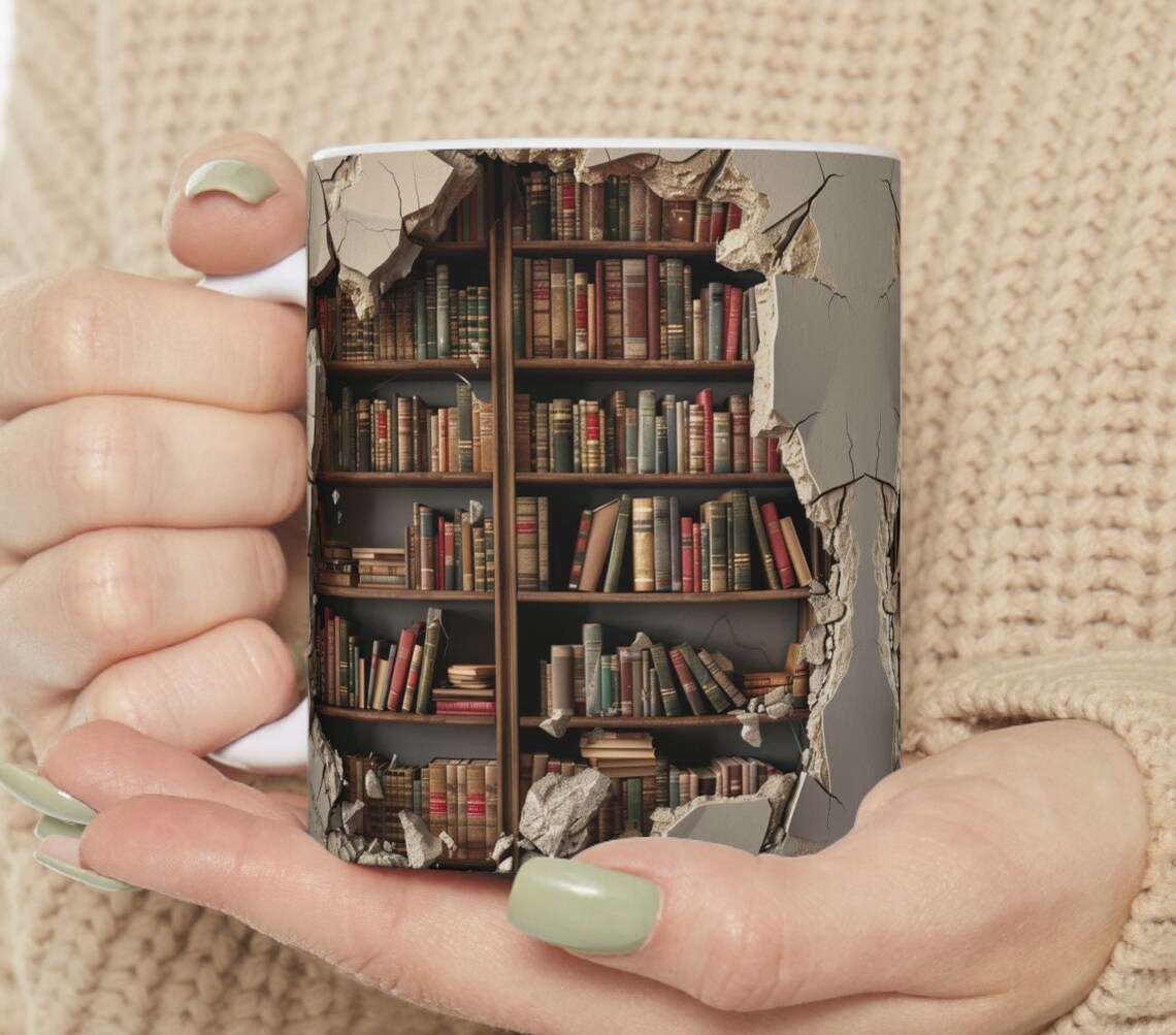Book Mug, Library Bookshelf Mug, Book Lover Mug, Reader Mug, Reading ...