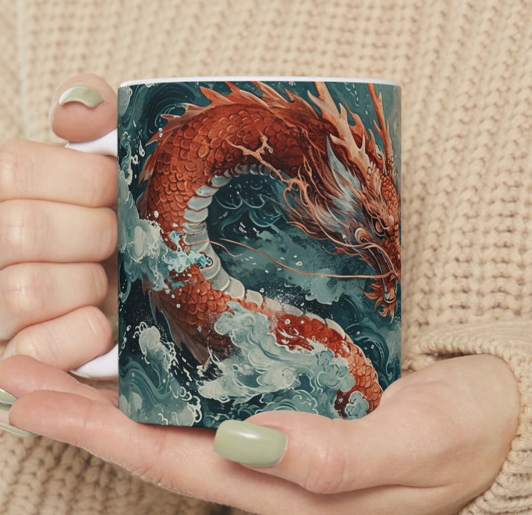 Dragon Mug, Year of the Dragon Mug, Panorama Red Dragon Art Coffee Cup ...