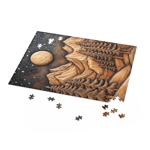 Mountain and Trees Puzzle Wood Panel Effect Puzzle Carved Wood Style ...