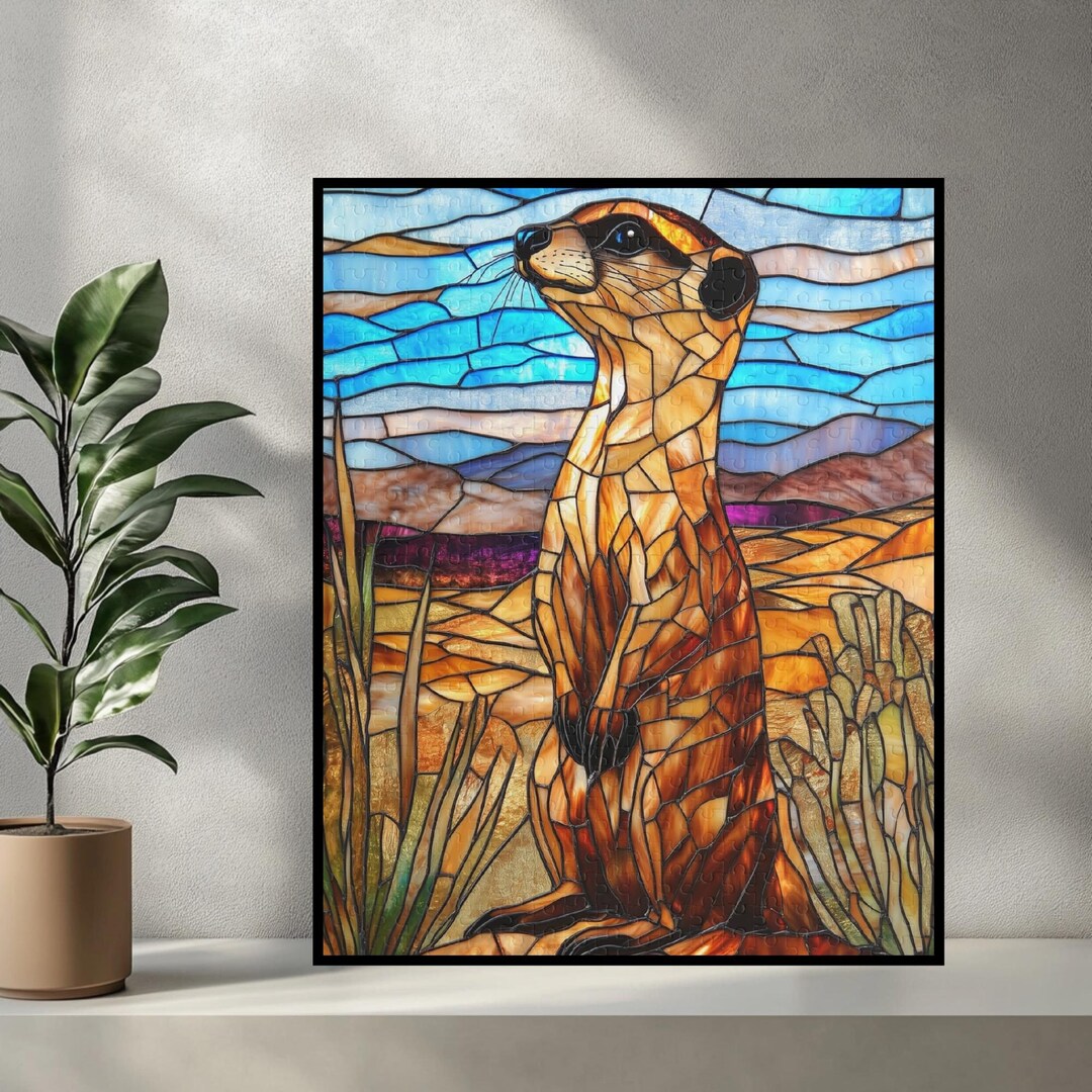 Meerkat Puzzle, Stained Glass Meerkat Art Puzzle Gift, Cute Meerkat ...