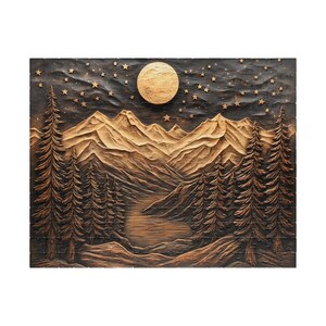 Trees and Mountain Puzzle Wood Panel Effect Puzzle Carved Wood Style ...