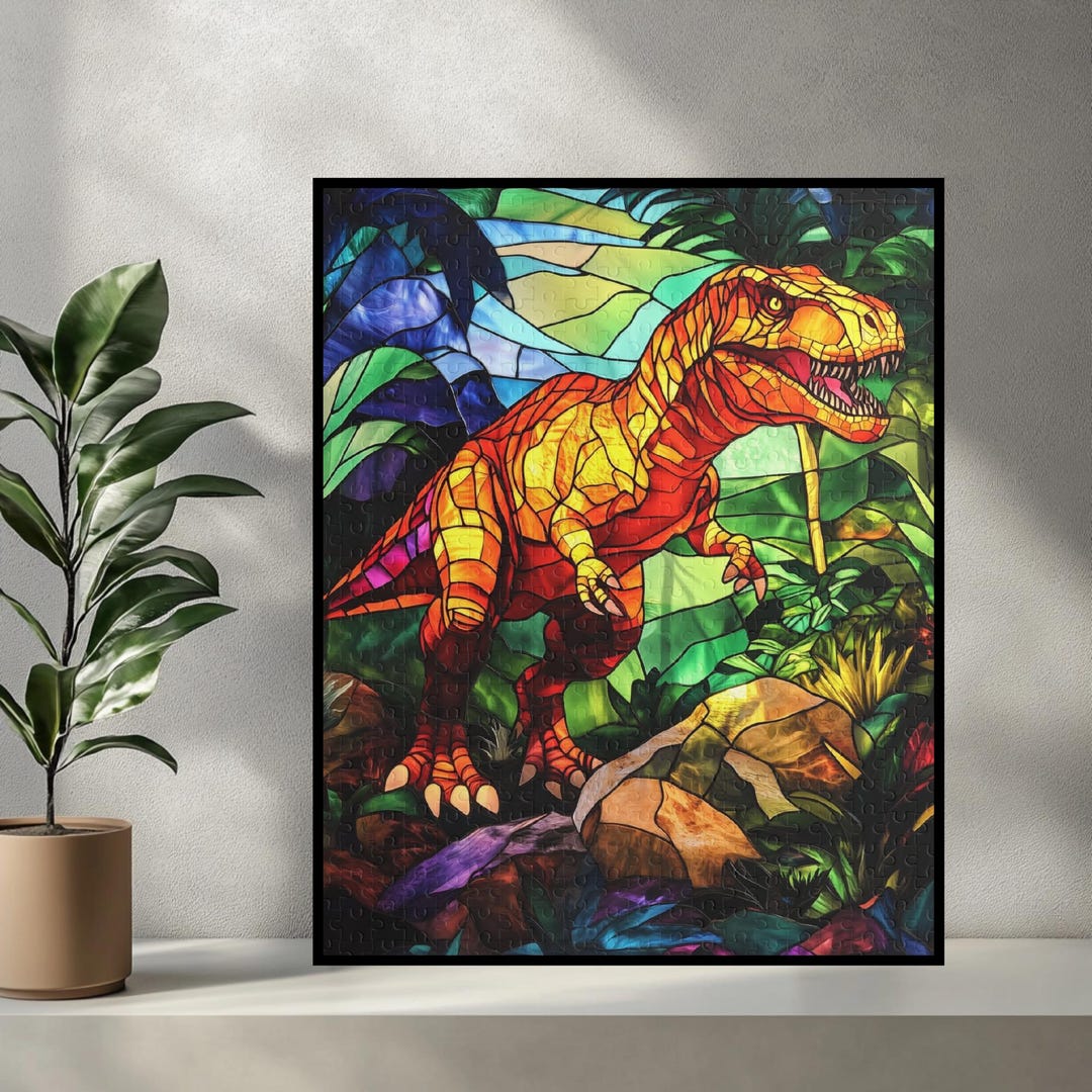 T-rex Puzzle, Stained Glass T-rex Puzzle, Tyrannosaurus Art Puzzle ...