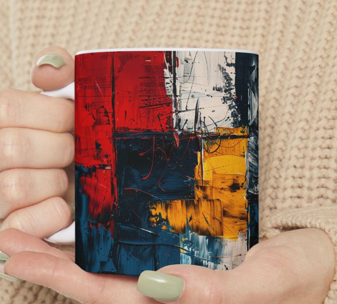 Abstract Modern Art Squares Mug, Colorful Painting Mug, Unique Coffee ...