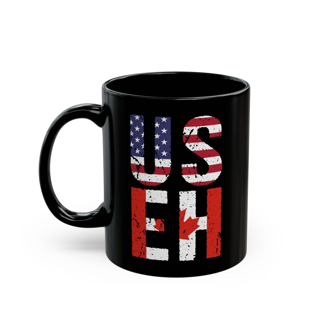USA Canada Mug, Border Mug, US EH Canada America Coffee Cup, Canadian American Flag Mug, Dual ...
