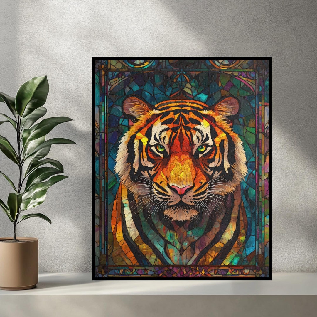 Stained Glass Tiger Puzzle, Beautiful Tiger Puzzle Gift, Tiger Jigsaw ...