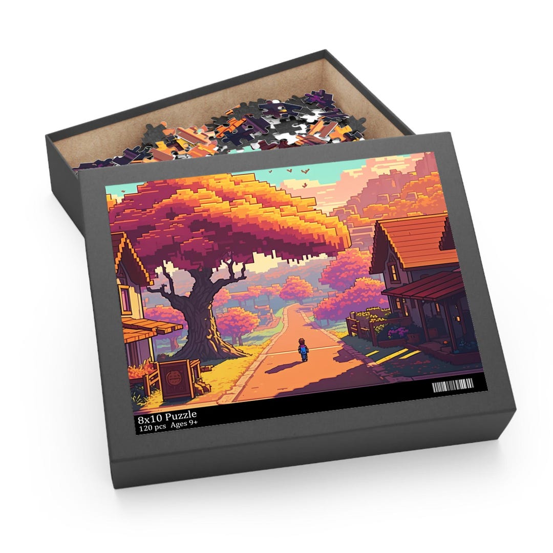 Japanese Video Game Pixel Art Town Puzzle, Video Game Village Art ...