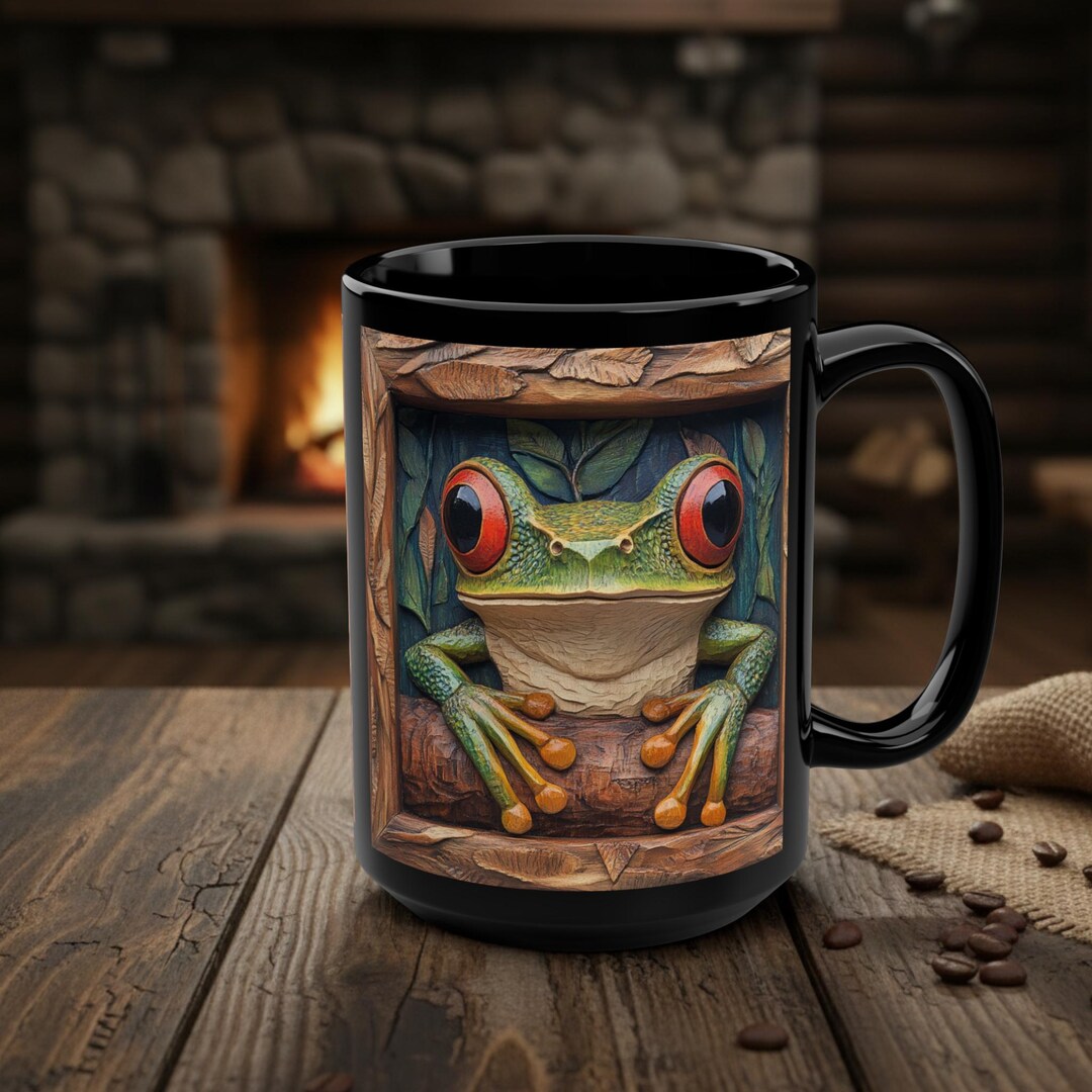 Tree Frog Coffee Cup, Rustic Wood Effect Frog Mug, Animal Nature ...