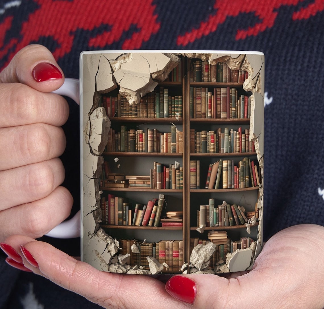 Book Mug, Library Bookshelf Mug, Book Lover Mug, Reader Mug, Reading ...