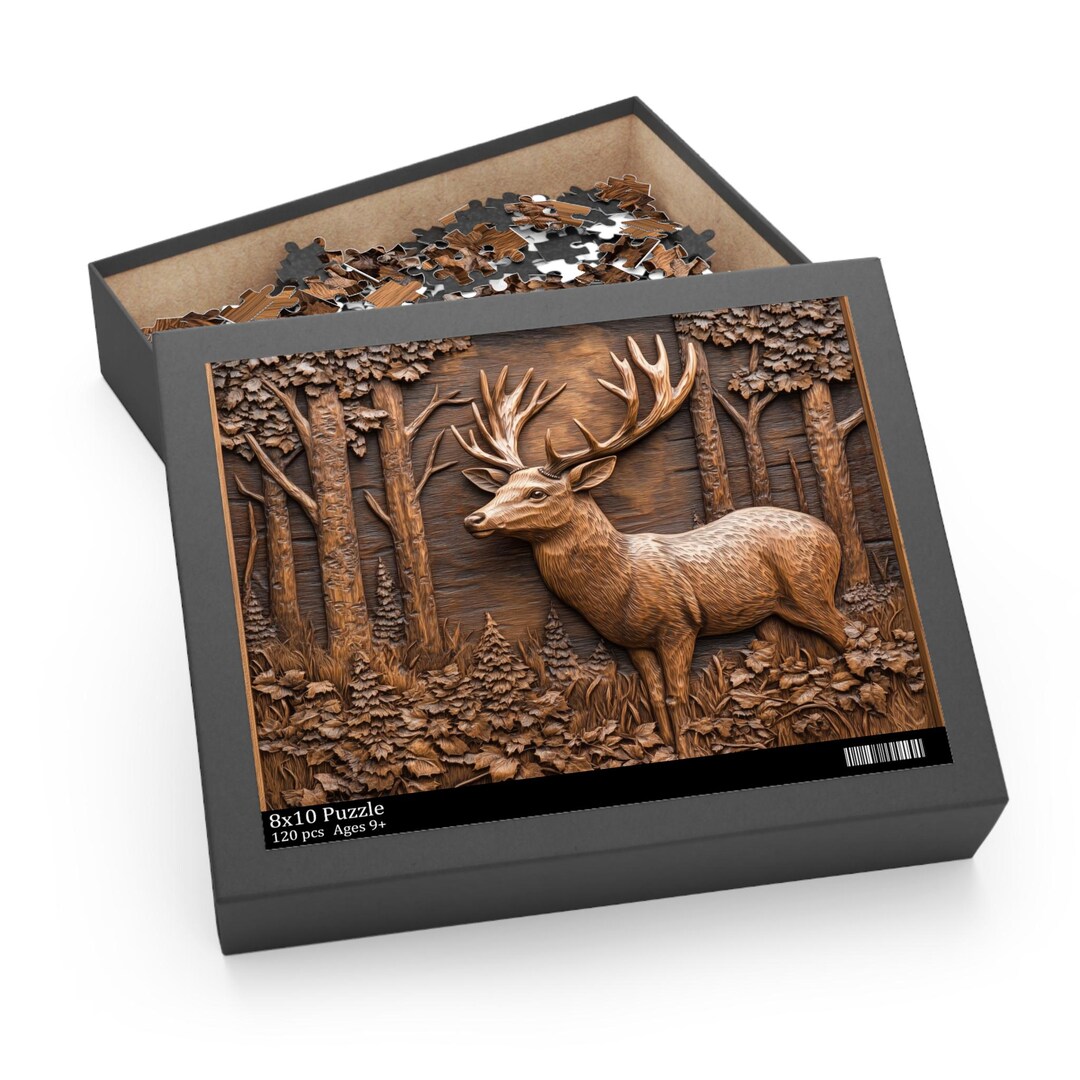 Deer Puzzle, Wood Carved Print Effect Deer Jigsaw Puzzle Gift, Buck ...