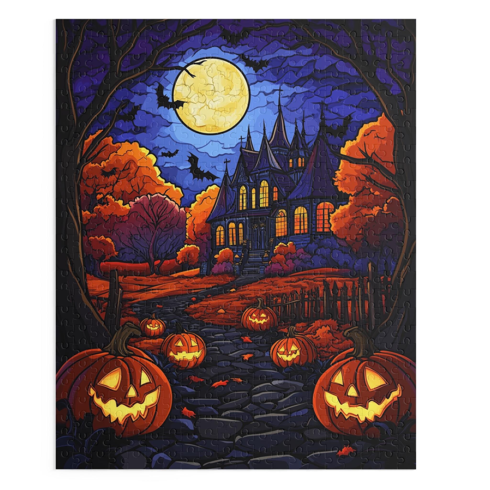 Stained Glass Halloween Puzzle Haunted House Puzzle Spooky Puzzle ...