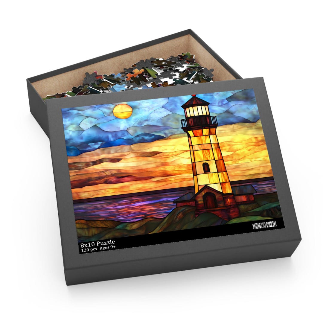 Stained Glass Lighthouse Puzzle, Colorful Maine Gift Puzzle, Lighthouse ...
