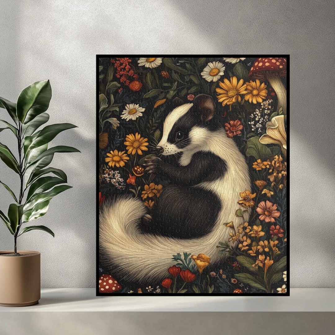 Boho Floral Cottagecore Skunk Jigsaw Puzzle, Skunk Puzzle, Beautiful ...