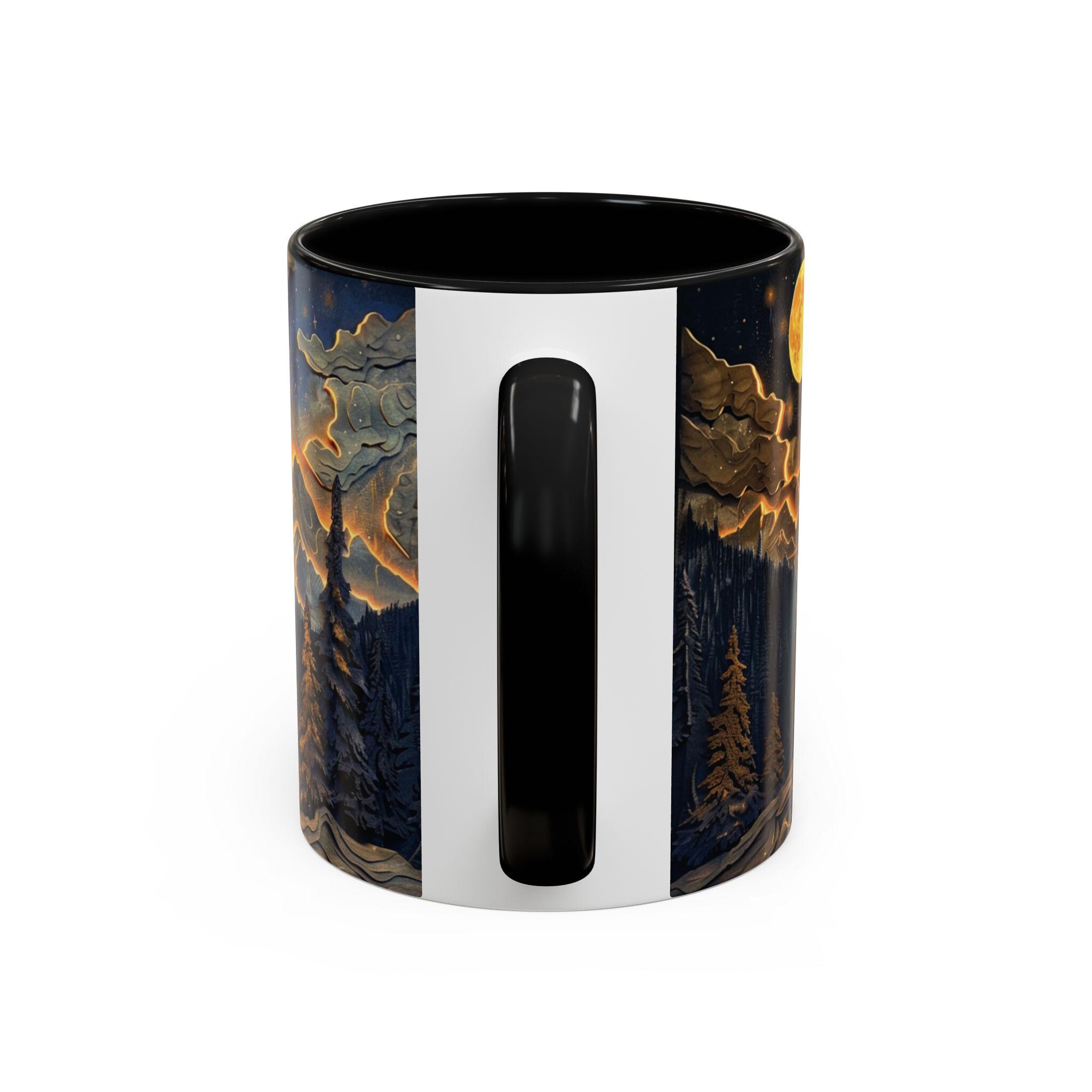 Mountain and Trees Mug Coffee Mug Wood Panel Effect Tea Mug Carved Wood ...