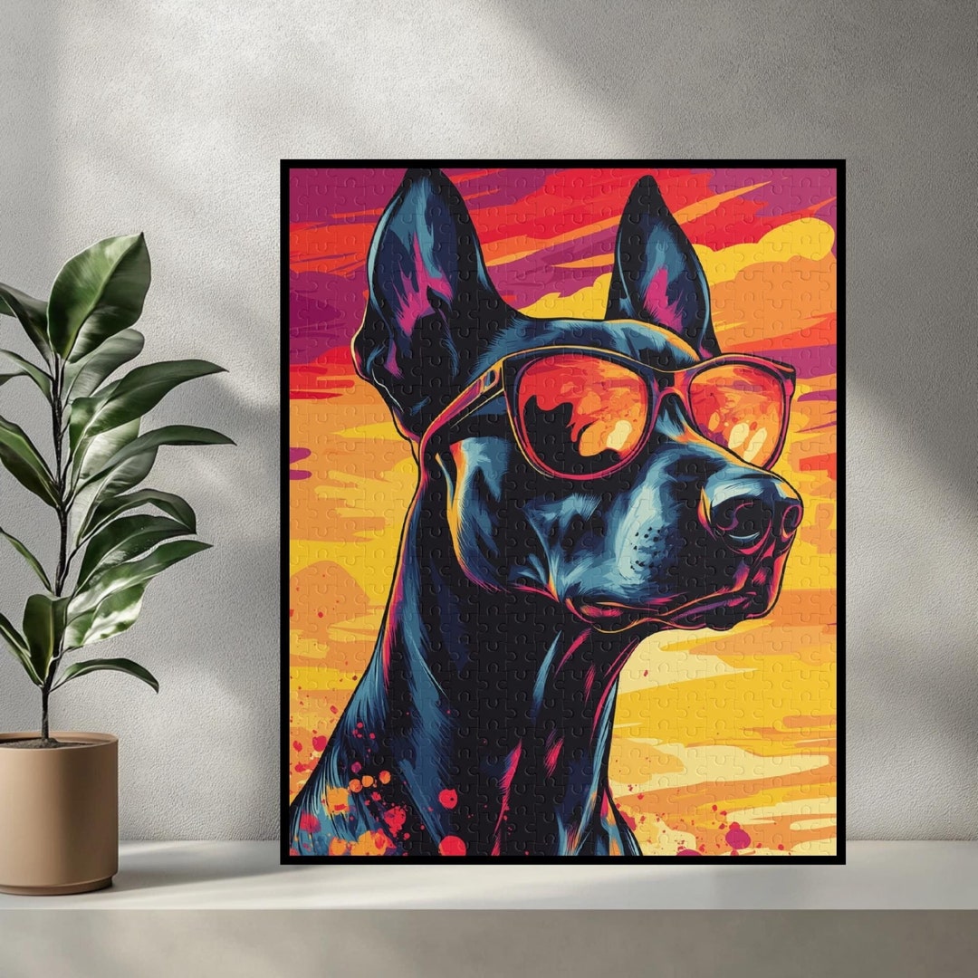 Doberman Pinscher Puzzle Retro Sunglasses Dog Puzzle Hipster Puppy Dog ...
