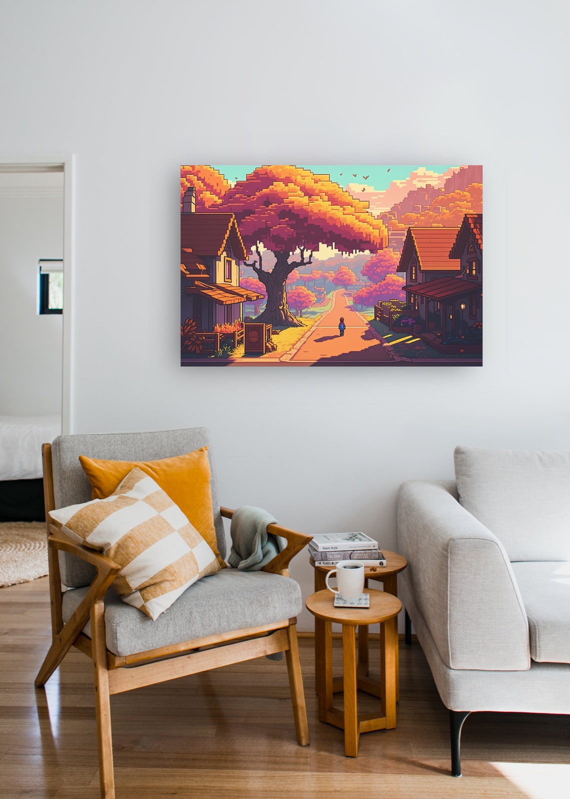 Pixel Art Japanese Video Game Town Wall Art, Video Game Village, Pixel ...