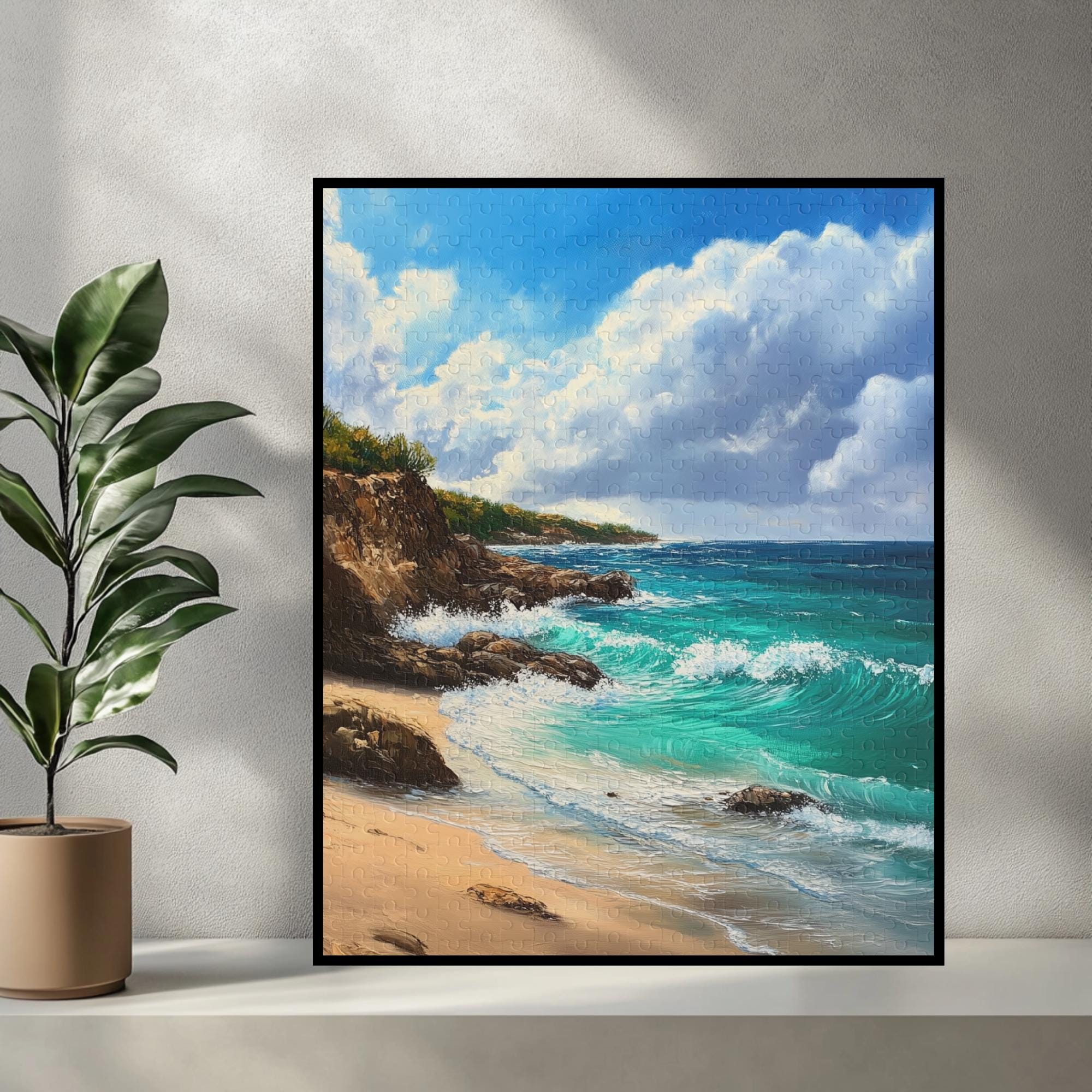 Beach Puzzle, Seaside Costal Art, Emerald Turquoise Ocean Waves Jigsaw ...