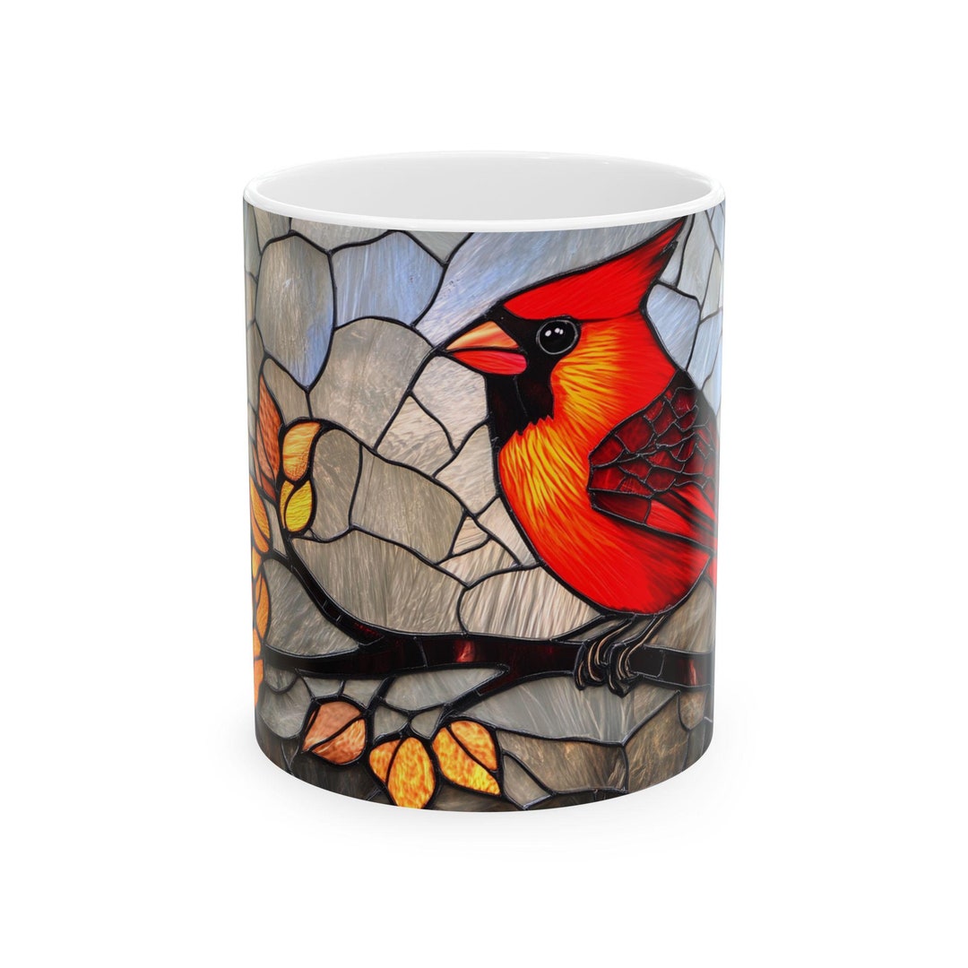 Cardinal Stained Glass Style Effect Mug Cup for Bird Enthusiast ...
