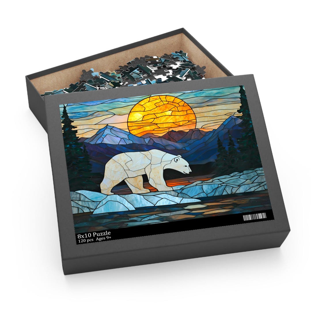 Stained Glass Polar Bear Puzzle, Colorful Arctic Gift Puzzle, Polarbear ...