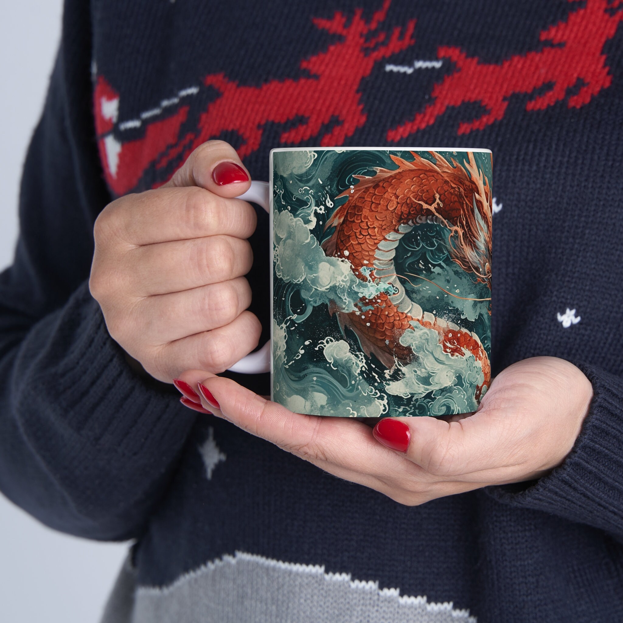 Dragon Mug, Year of the Dragon Mug, Panorama Red Dragon Art Coffee Cup ...