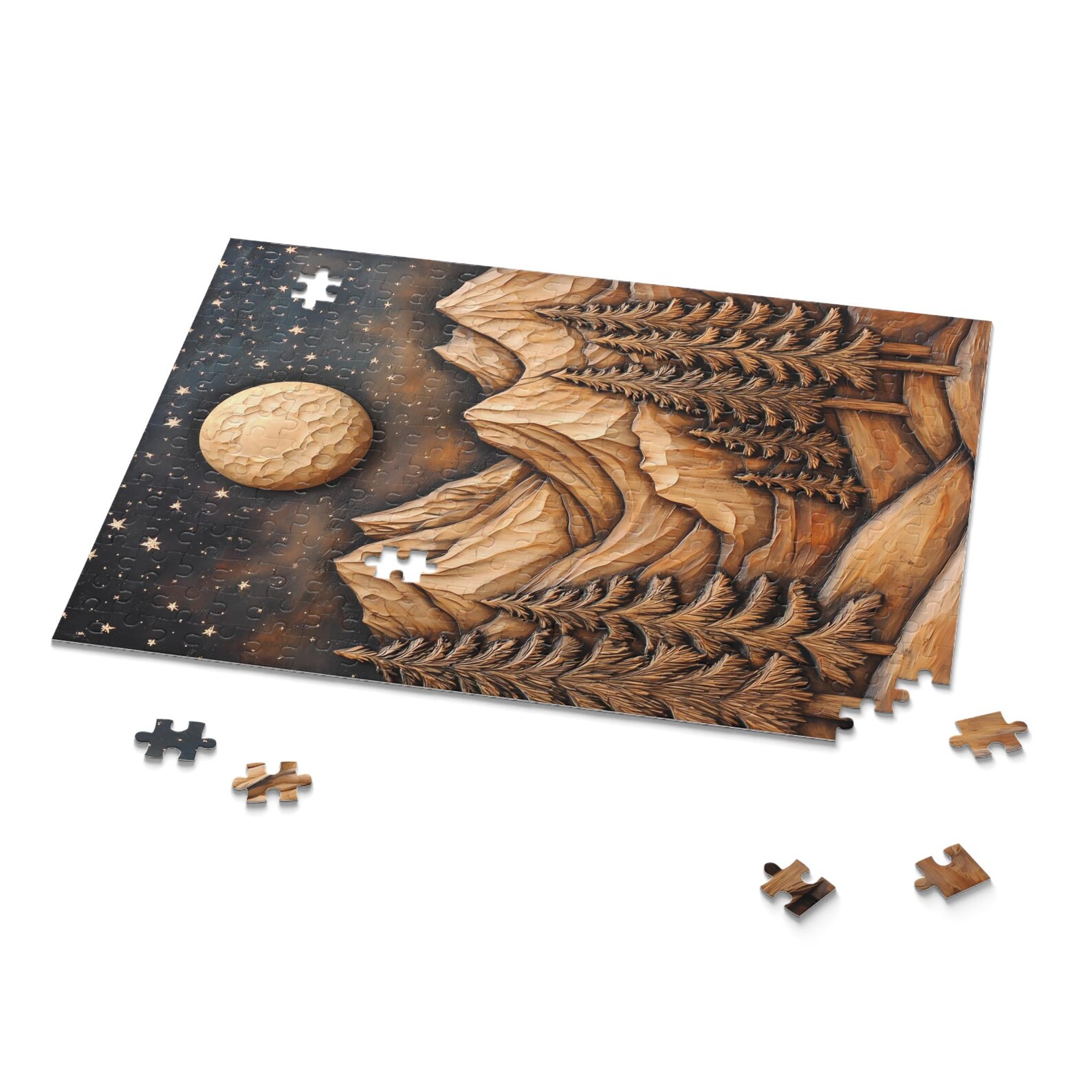 Mountain and Trees Puzzle Wood Panel Effect Puzzle Carved Wood Style ...