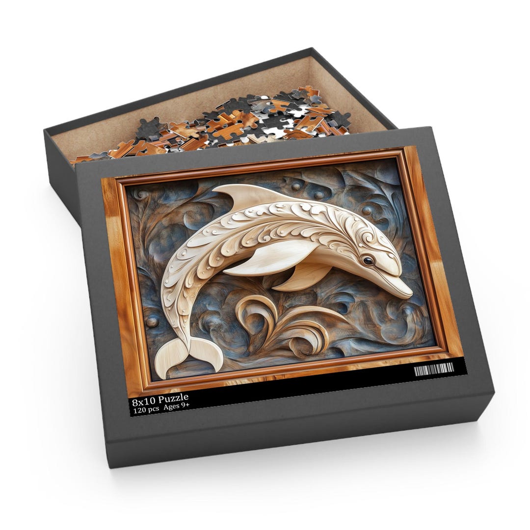 Dolphin Puzzle Wood Carved Print Effect Dolphin Jigsaw Puzzle Animal ...