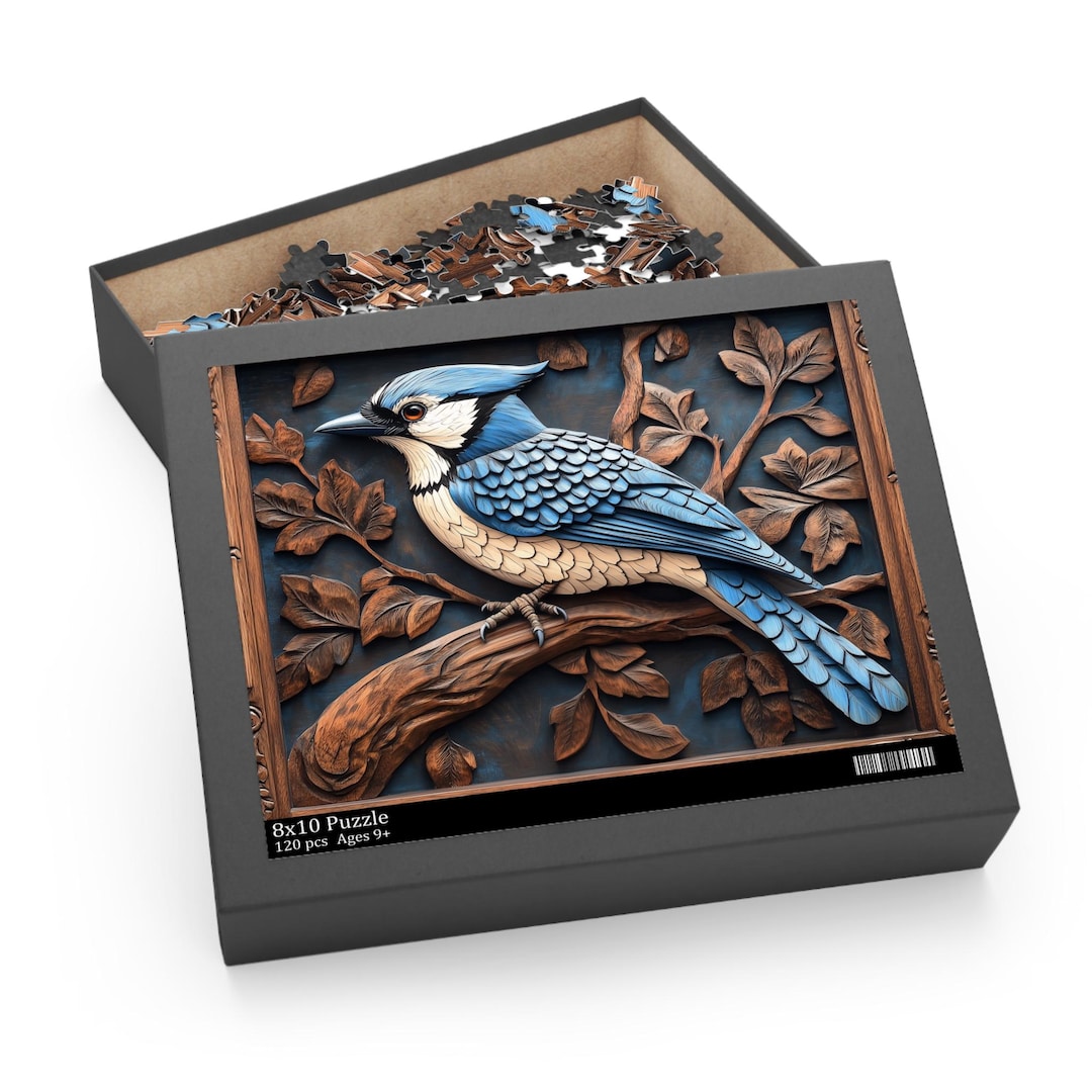 Blue Jay Puzzle, Wood Carved Print Effect Blue Jay Jigsaw, Animal ...